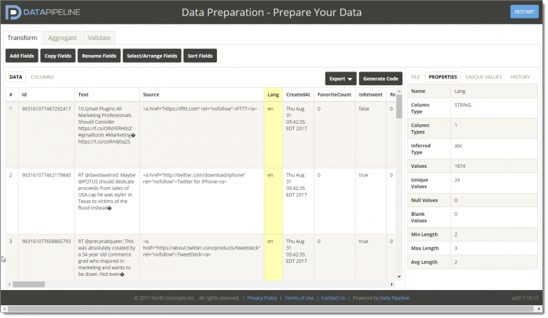 Online data prep and code generator for Data Pipeline - Data Pipeline